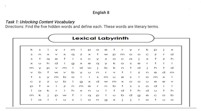 Task 1: Unlocking Content Vocabulary