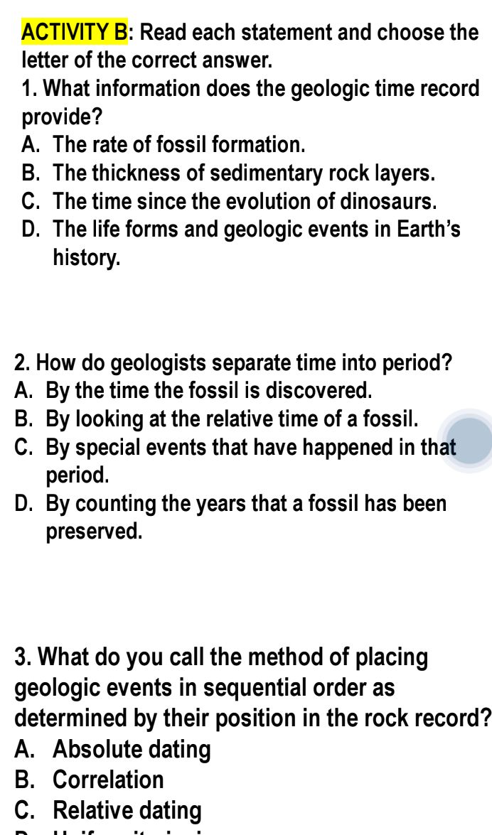 ACTIVITY B: Read each statement and choose | StudyX
