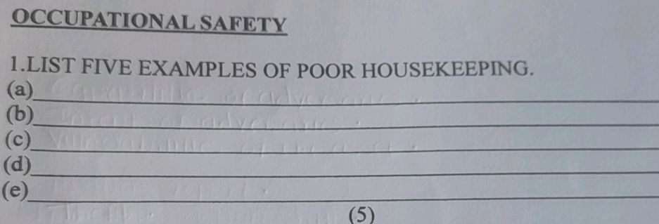 1. LIST FIVE EXAMPLES OF POOR HOUSEKEEPING. | StudyX
