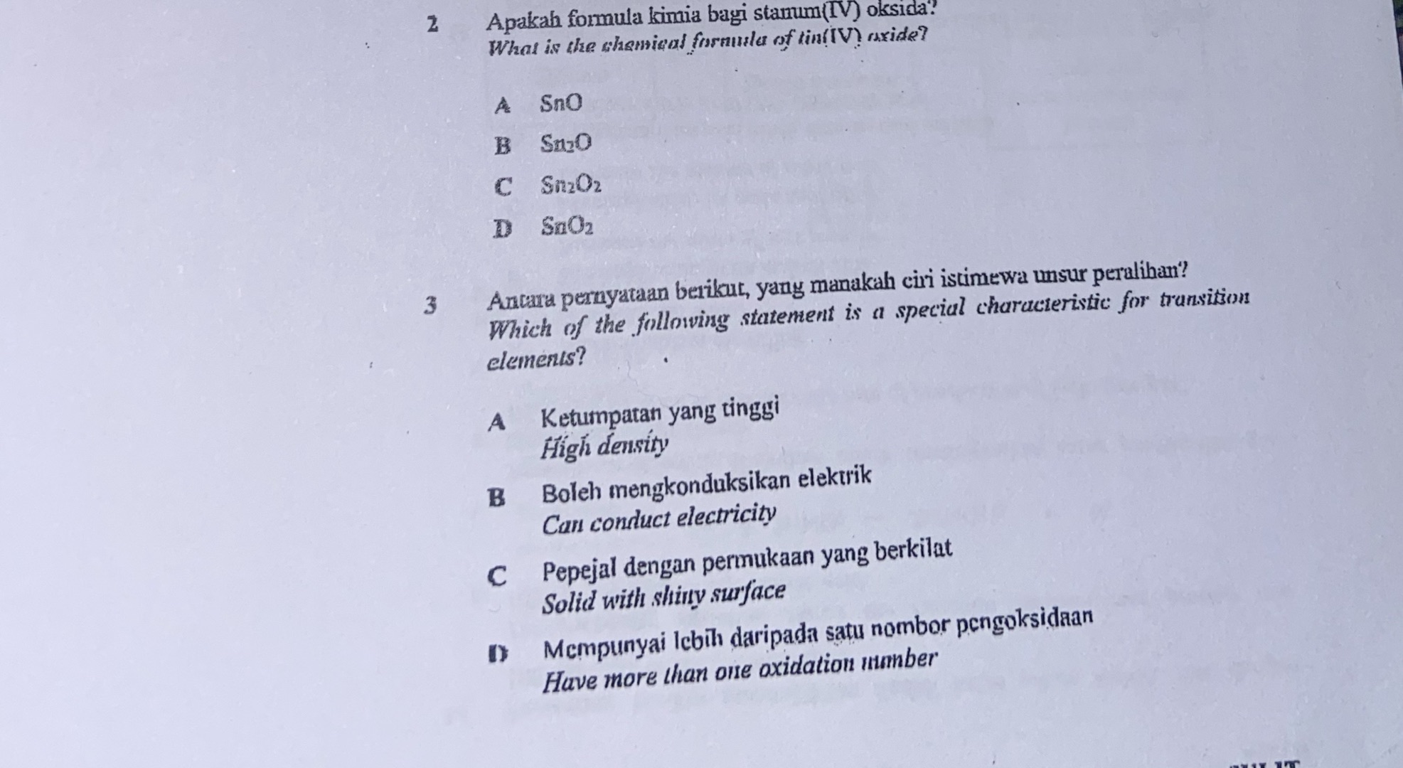 2 Apakah formula kimia bagi stamum(IV) | StudyX