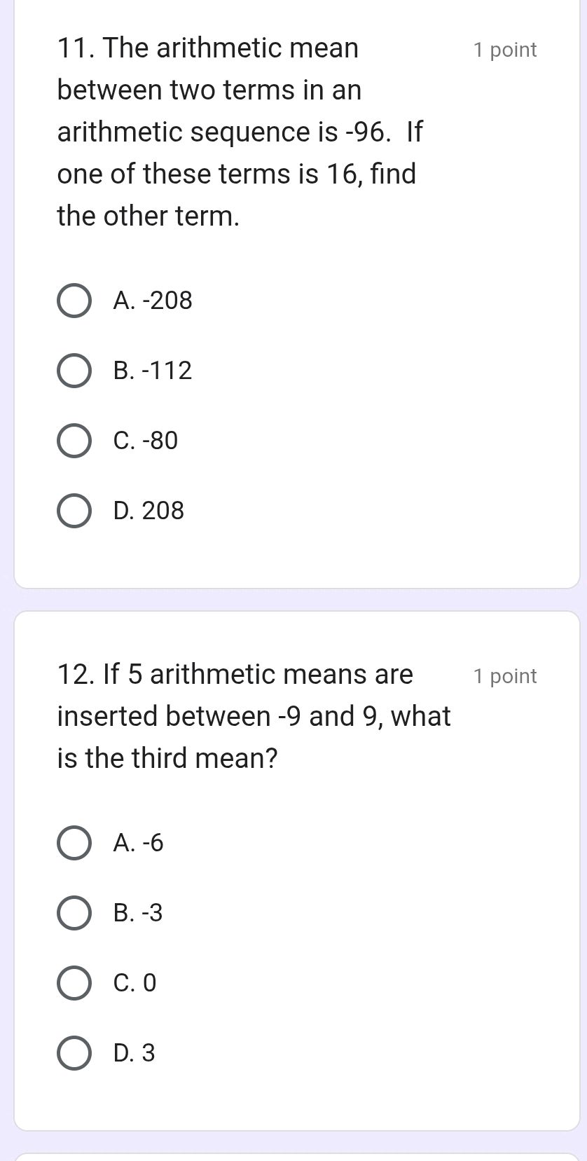 The arithmetic mean between two terms in an