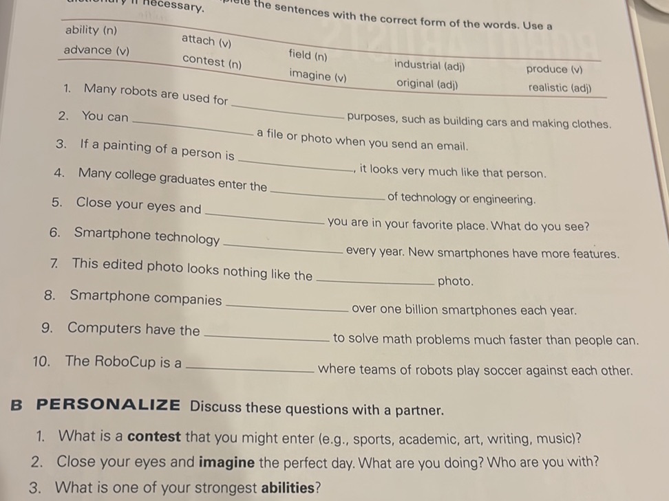 ability (n) advance (v) attach (v) contest | StudyX