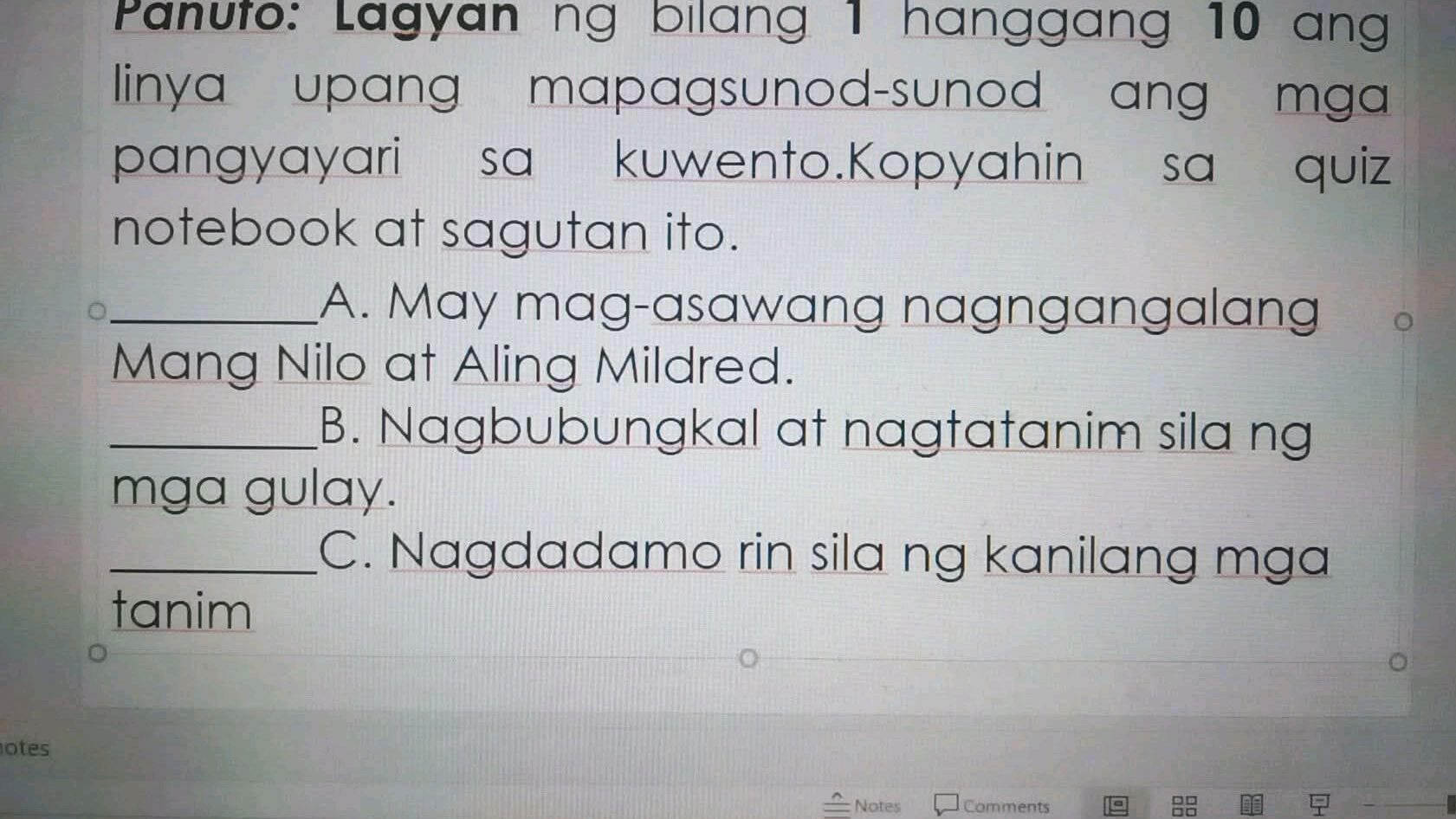 Panuto: Lagyan ng bilang 1 hanggang 10 ang