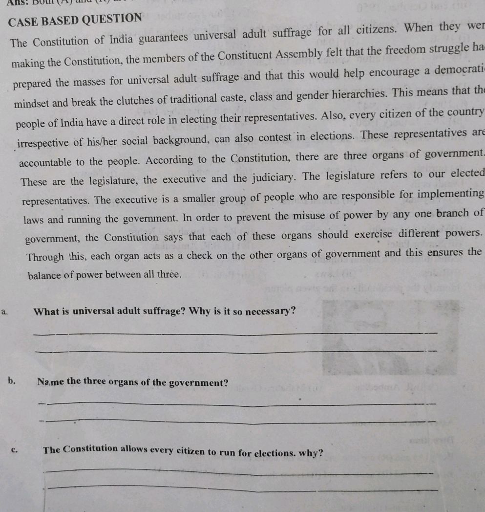 CASE BASED QUESTION The Constitution of | StudyX