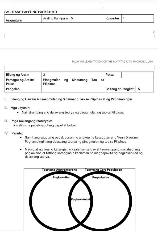 I. Bilang ng Gawain 4: Pinagmulan ng | StudyX