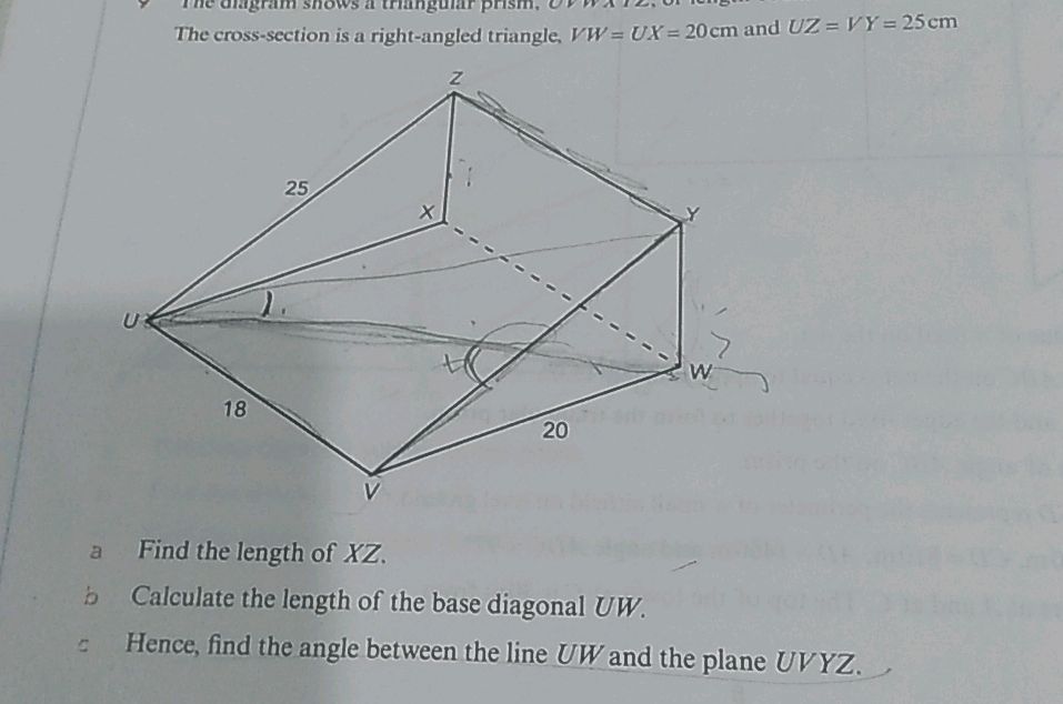 The diagram shows a triangular prism. The | StudyX