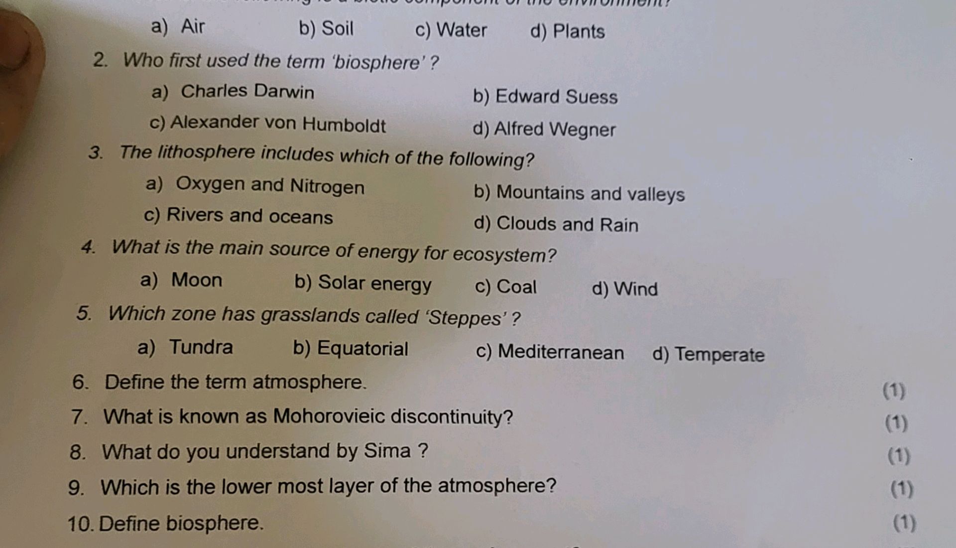 2. Who first used the term 'biosphere'? a) | StudyX