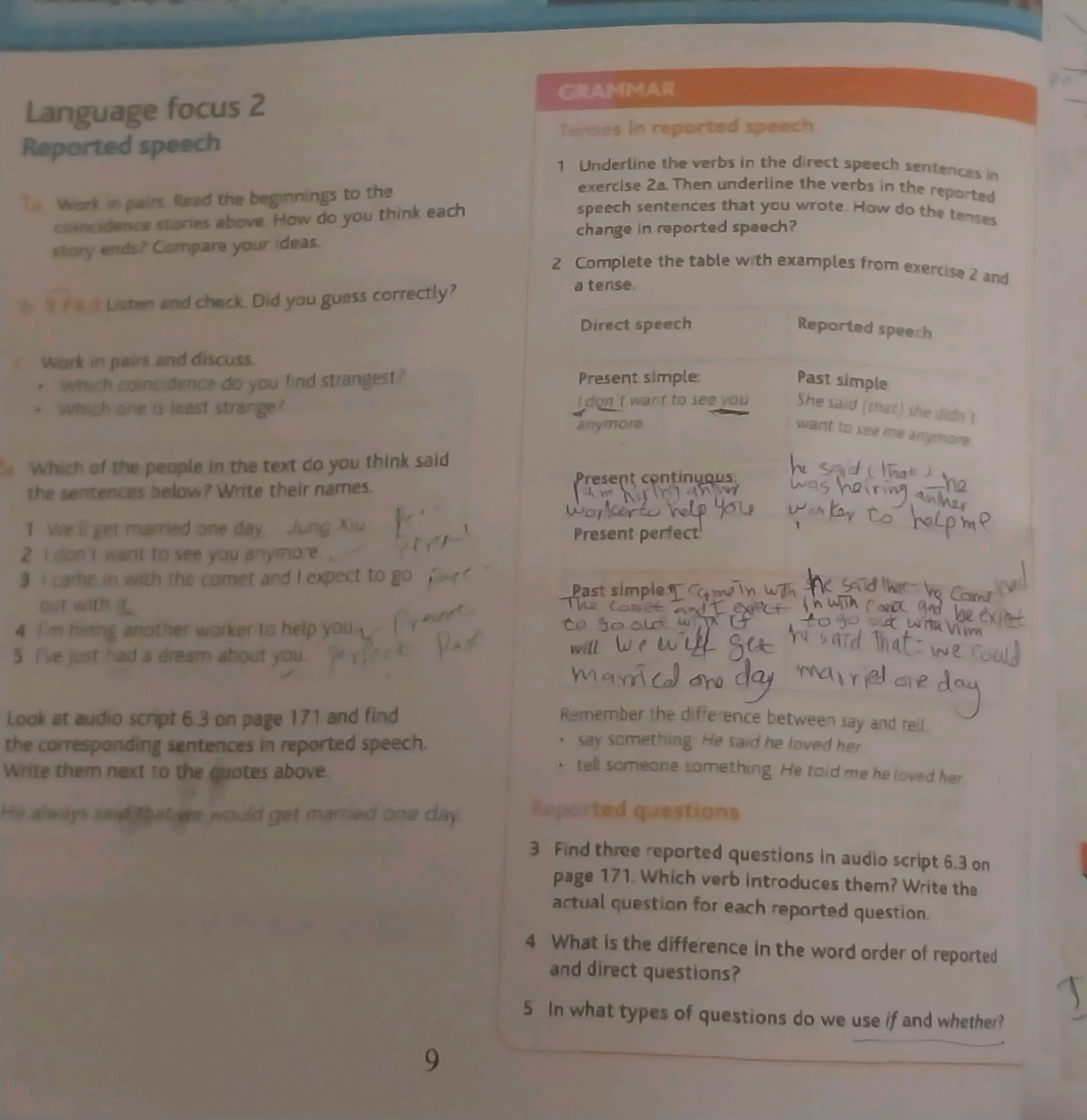 1. Underline the verbs in the direct speech | StudyX