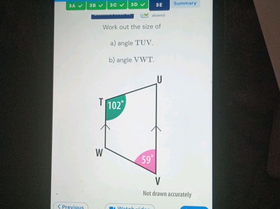 Work out the size of a) angle TUV. b) angle