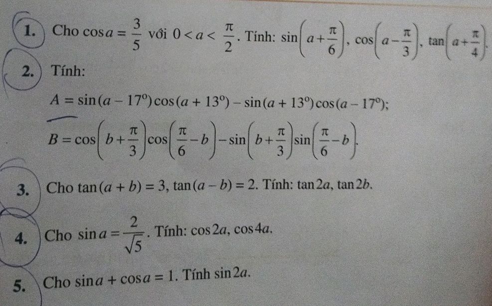 1. Cho $ a = {3}{5}$ với $0