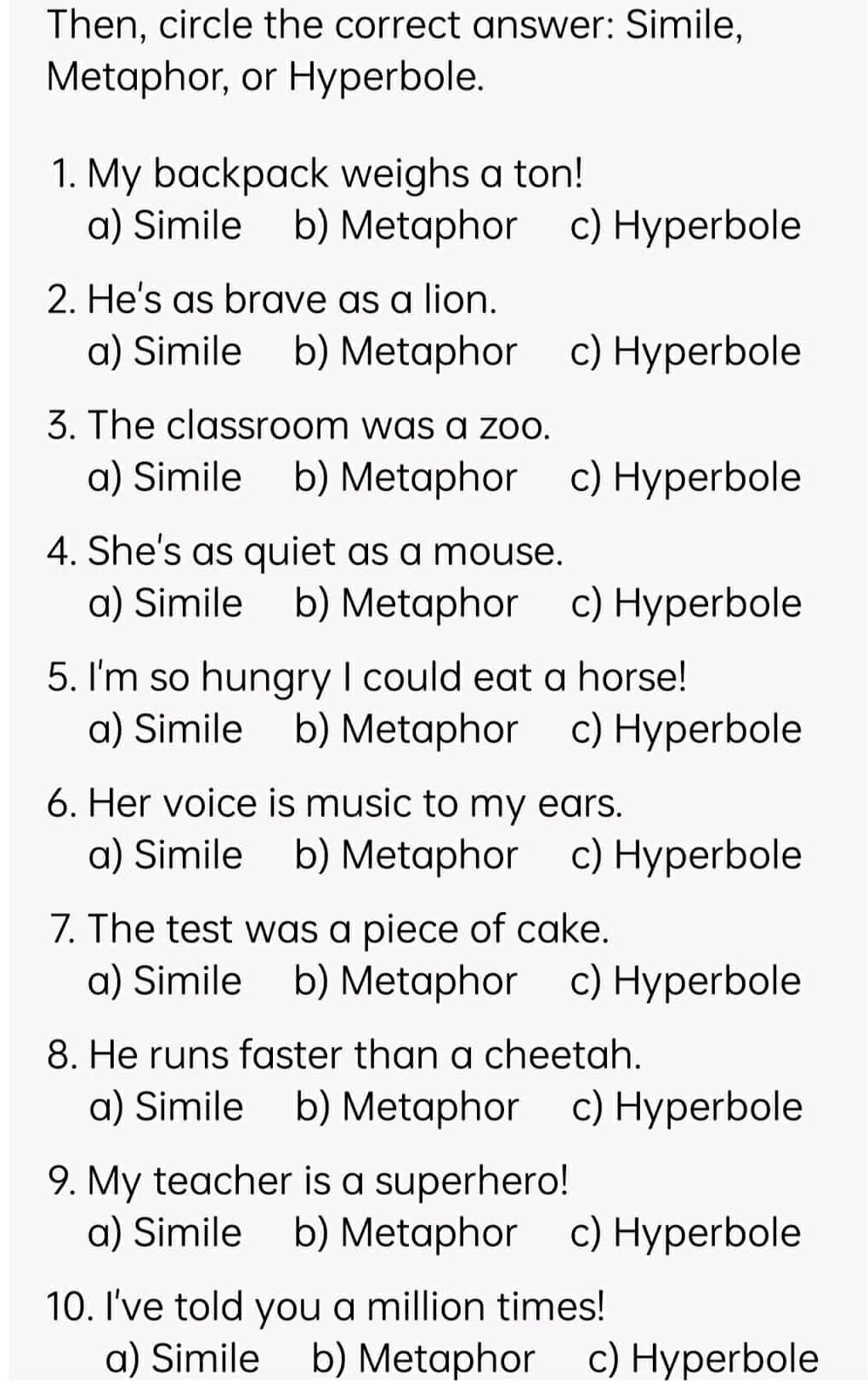 Then, circle the correct answer: Simile, | StudyX