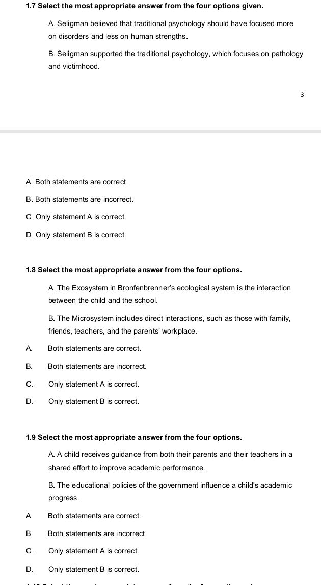 1.7 Select the most appropriate answer from | StudyX
