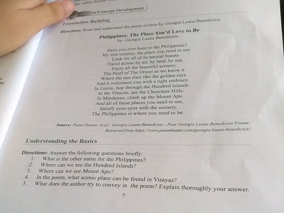 Directions: Read and understand the poem