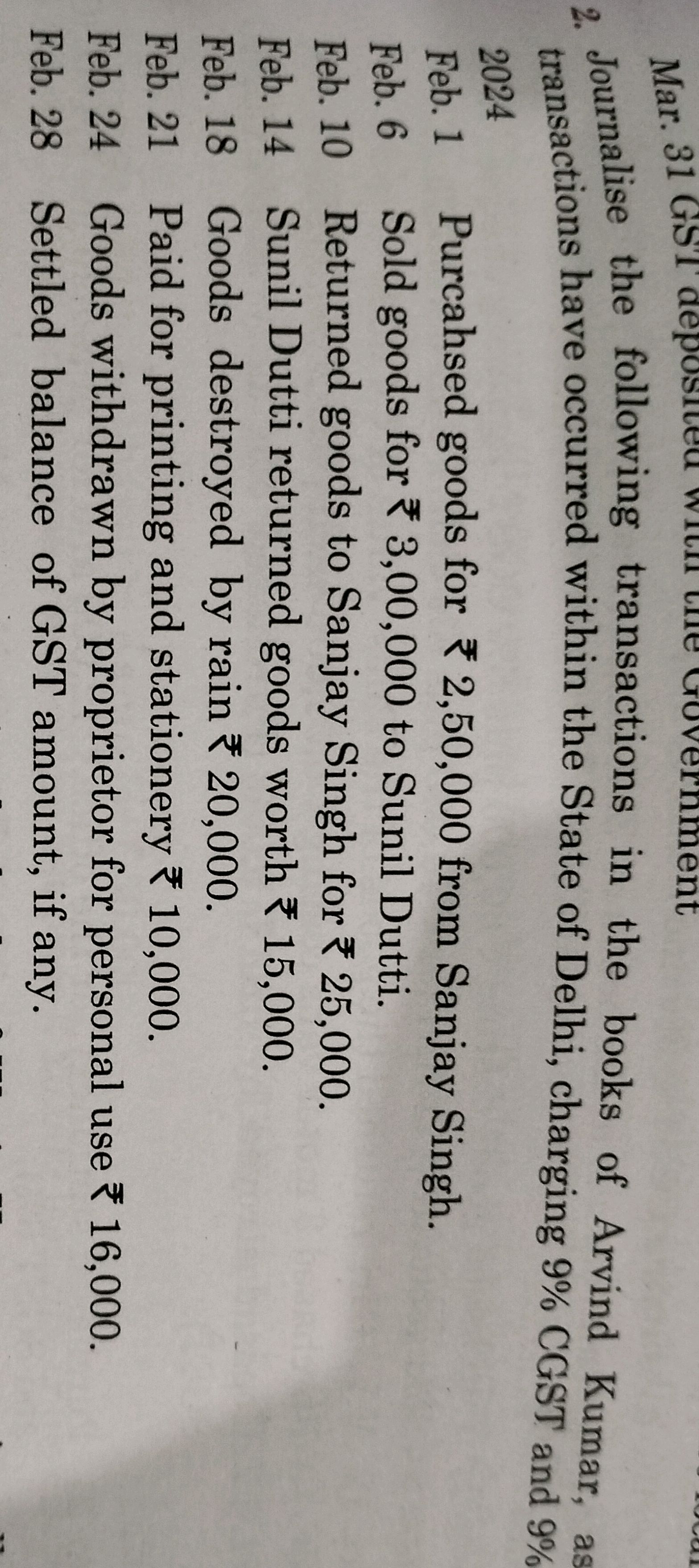 2. Journalise the following transactions in | StudyX