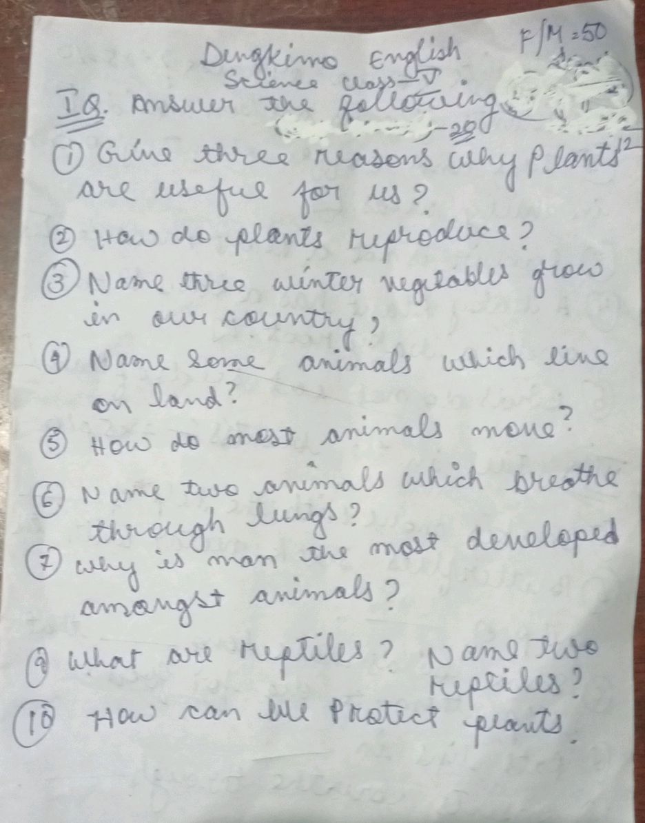 1. Give three reasons why plants are useful | StudyX