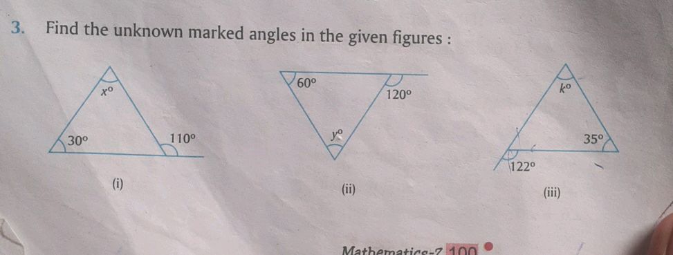 3. Find the unknown marked angles in the | StudyX