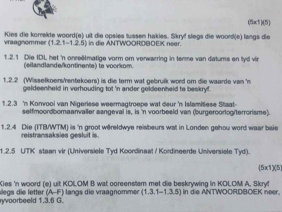 Kies die korrekte woord(e) uit die opsies | StudyX