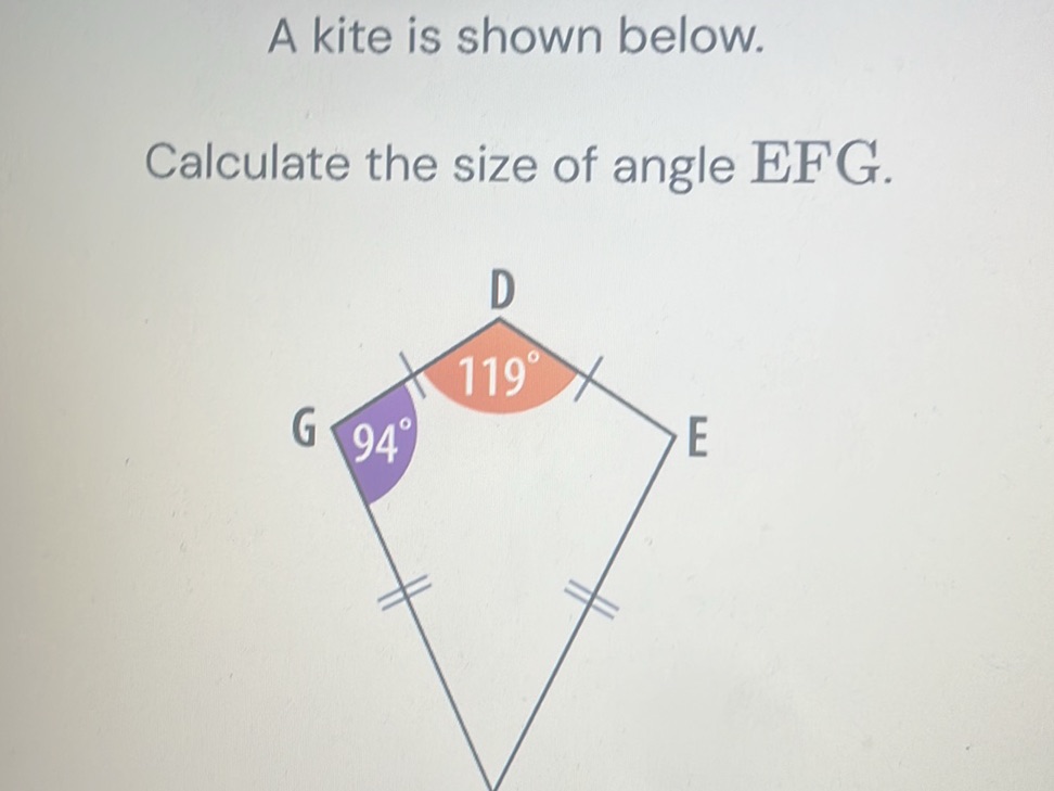 A kite is shown below. Calculate the size of
