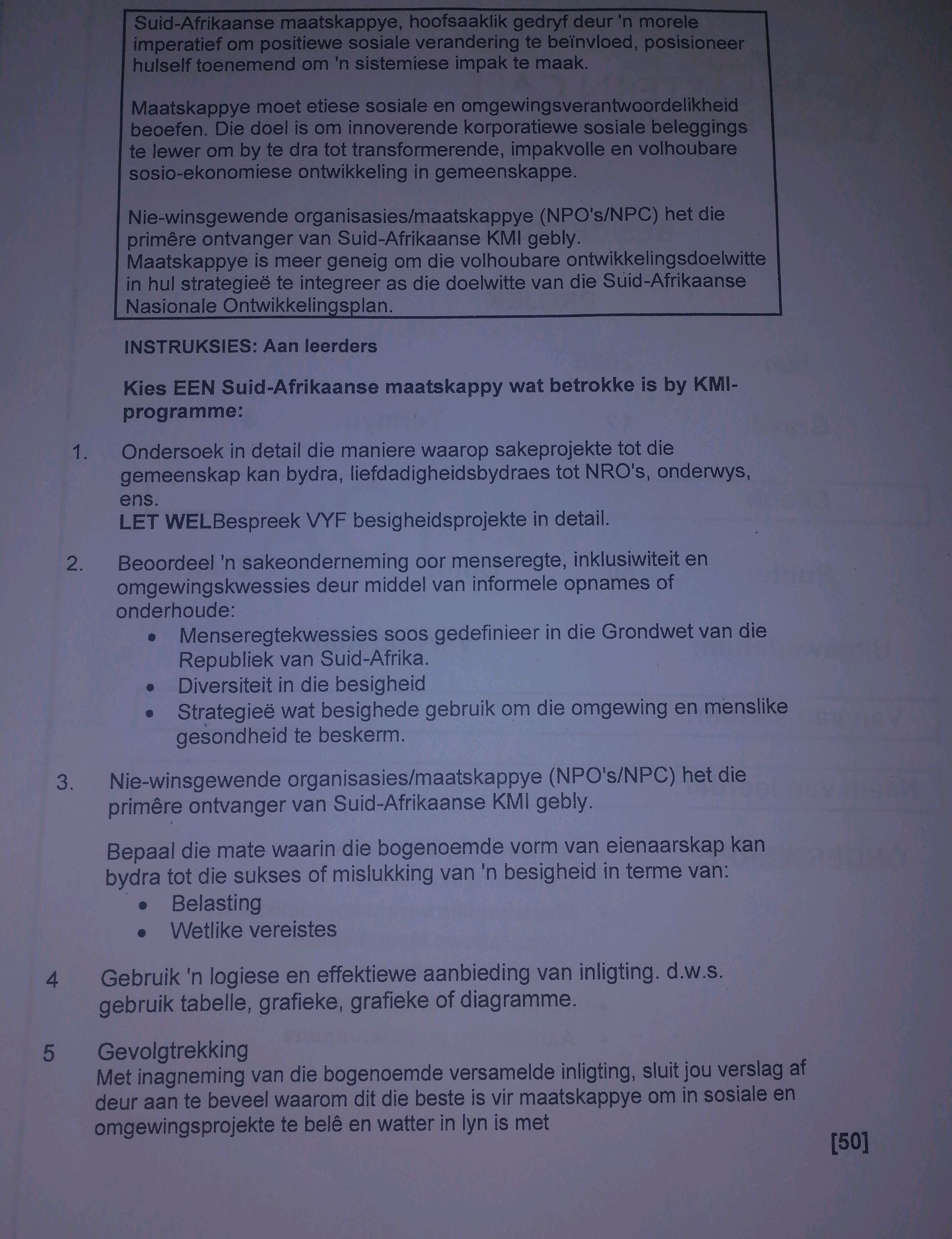 INSTRUKSIES: Aan leerders Kies EEN