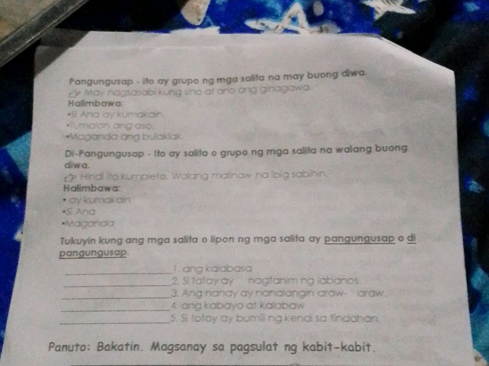 Tukuyin kung ang mga salita o lipon ng mga | StudyX