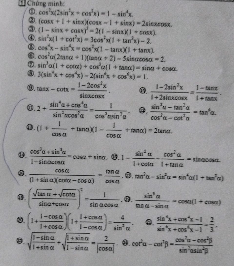 1 Chứng minh: (1). $\cos ^{2} x\left(2 \sin | StudyX