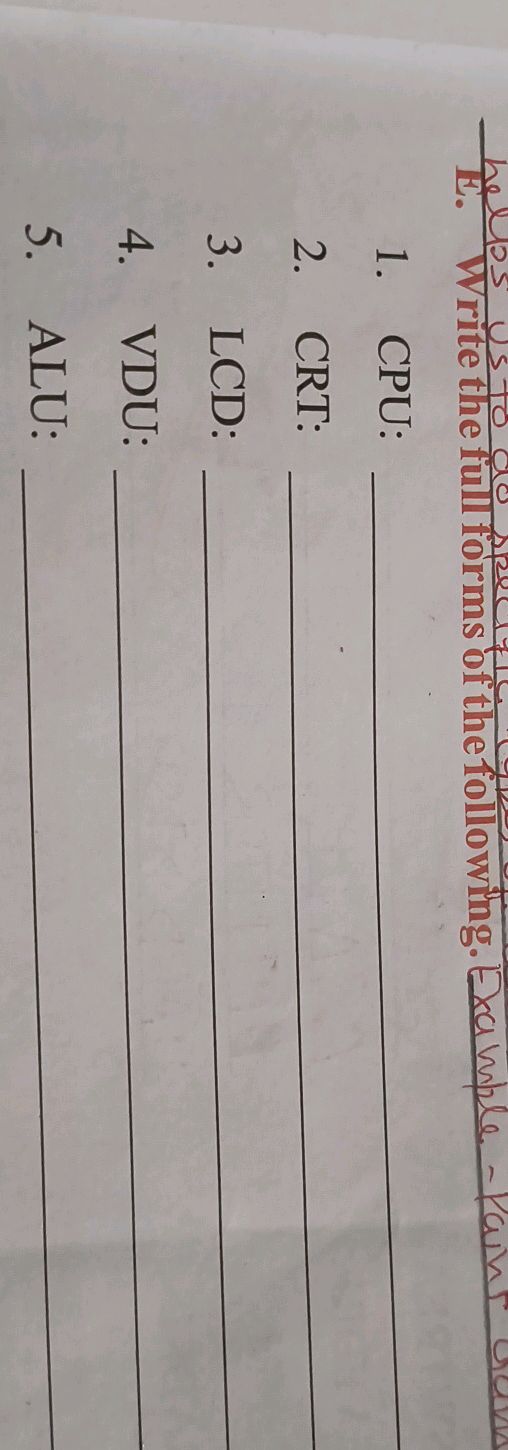 E. Write the full forms of the following. 1. | StudyX