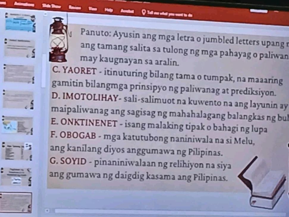 Panuto: Ayusin ang mga letra o jumbled | StudyX