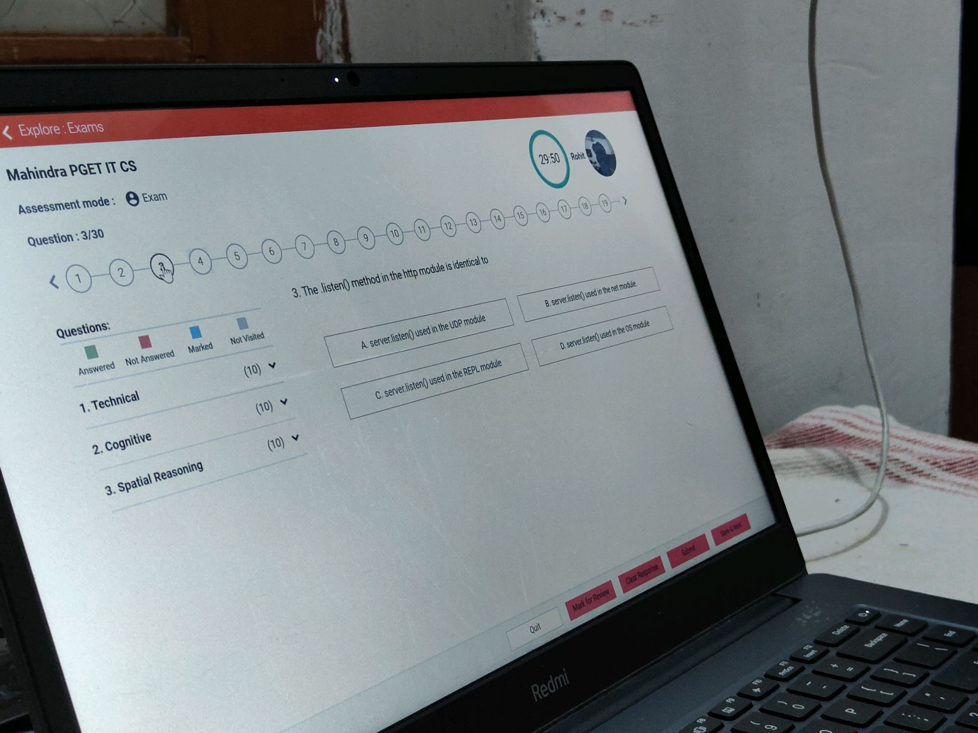 3. The listen() method in the http module is | StudyX