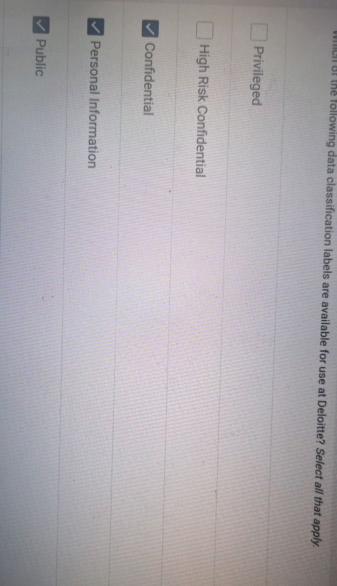 Which of the following data classification | StudyX