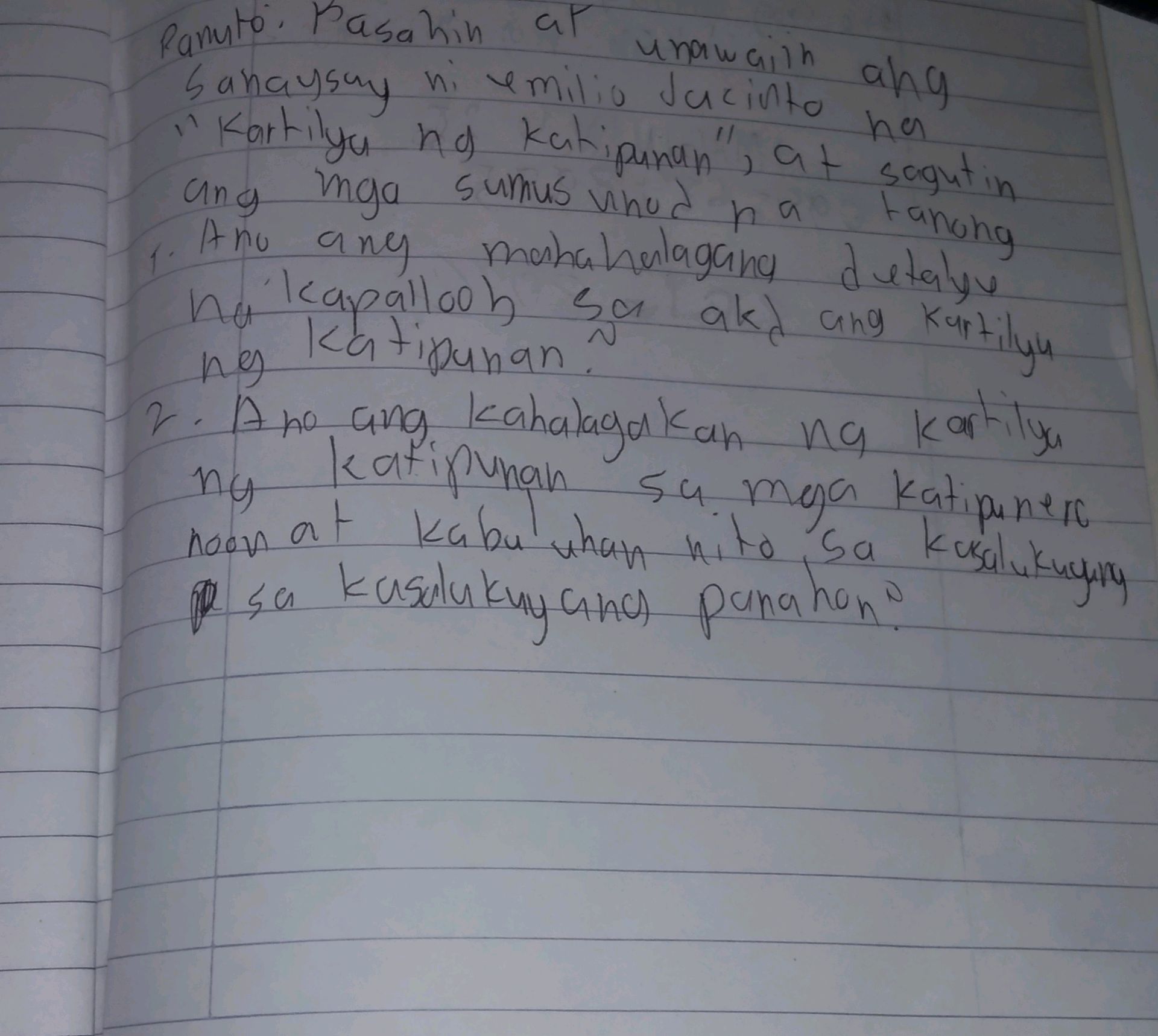 Panuto: Basahin at unawain ang sanaysay ni | StudyX