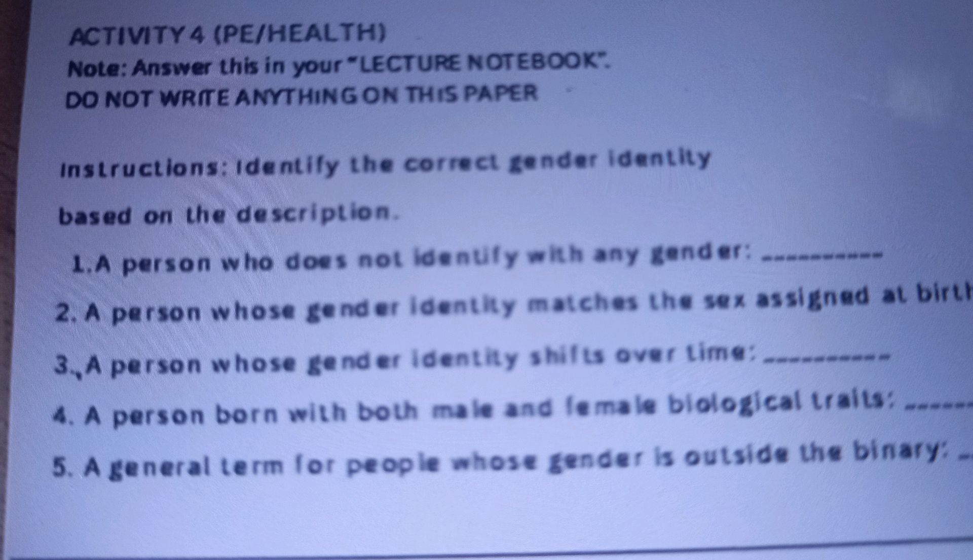Instructions: Identify the correct gender