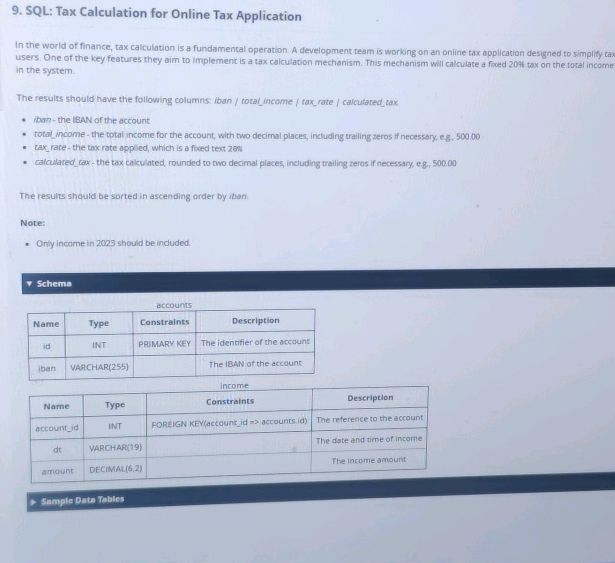 SQL: Tax Calculation for Online Tax