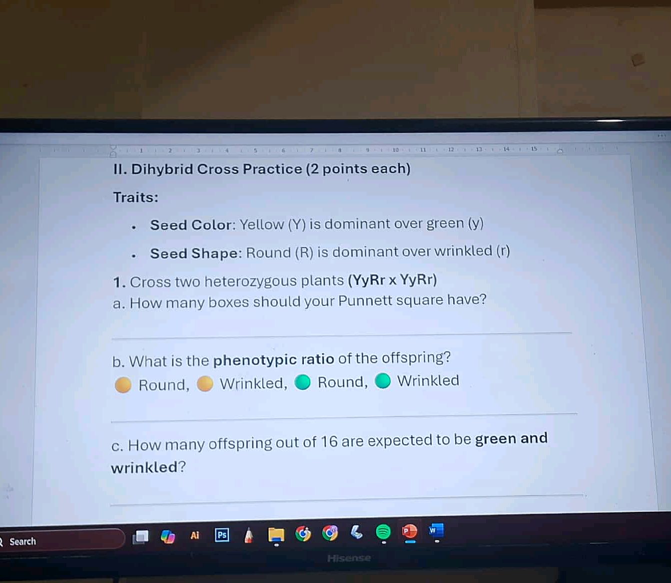 II. Dihybrid Cross Practice (2 points each) | StudyX