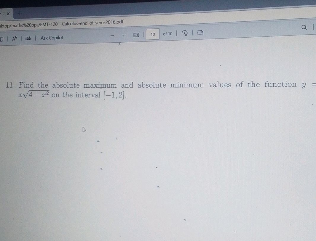 11. Find the absolute maximum and absolute | StudyX