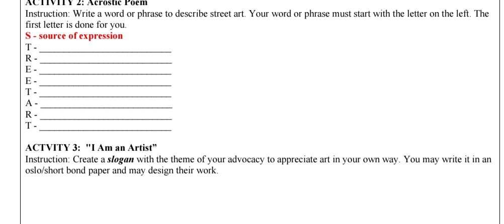ACTIVITY 2: Acrostic Poem Instruction: Write | StudyX