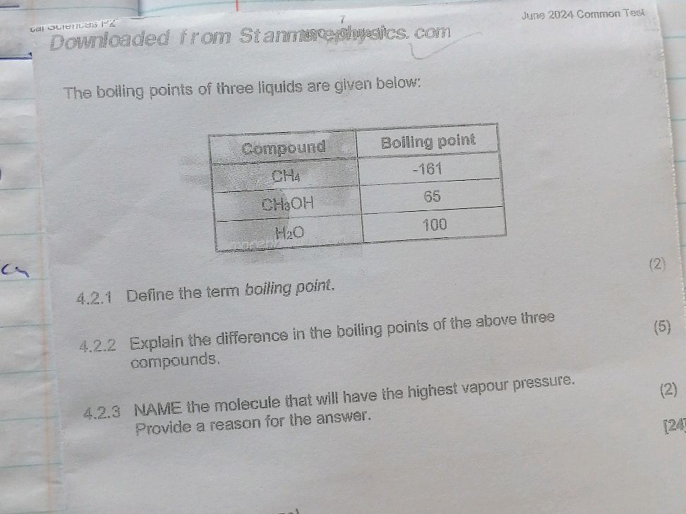 The boiling points of three liquids are | StudyX