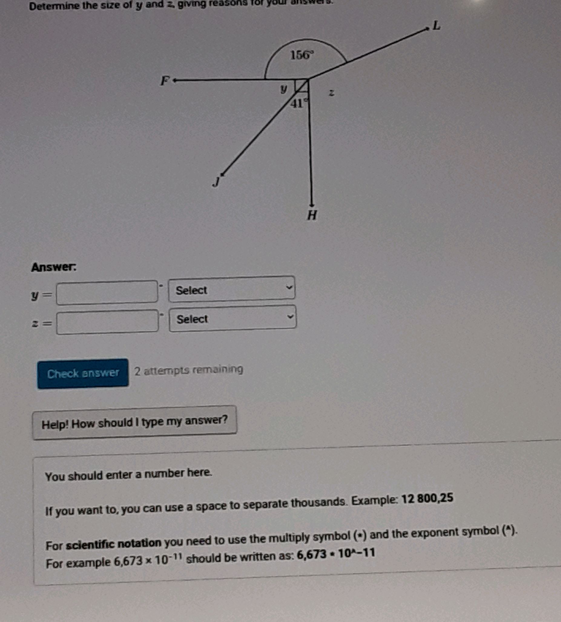 Determine the size of y and z, giving | StudyX