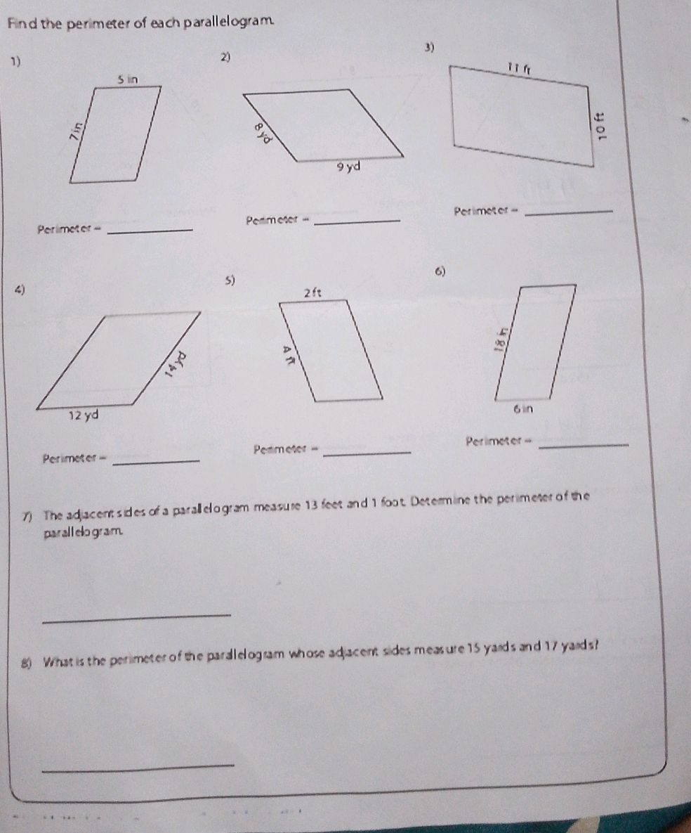 Find the perimeter of each parallelogram. | StudyX