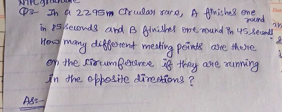 In a 2295m circular race, A finishes one | StudyX