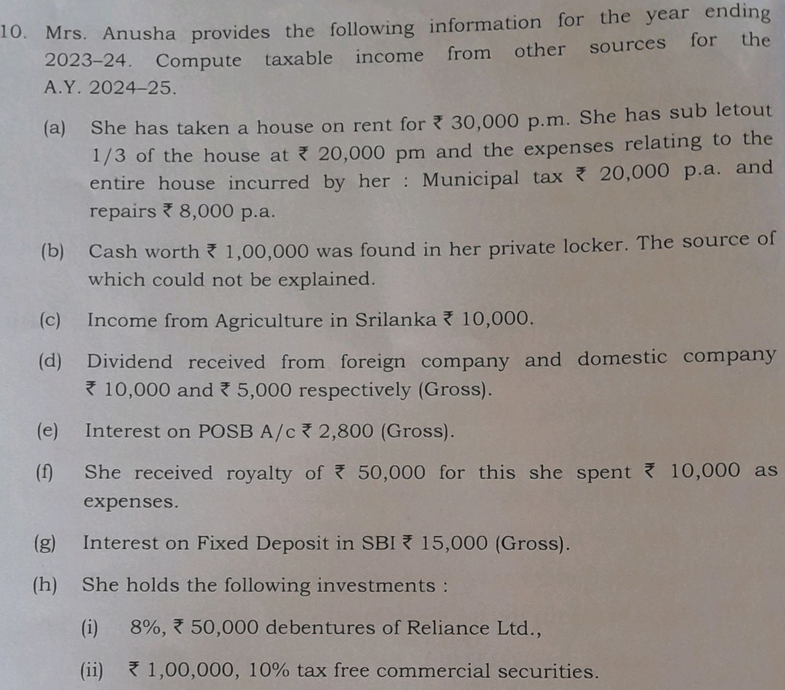 Mrs. Anusha provides the following
