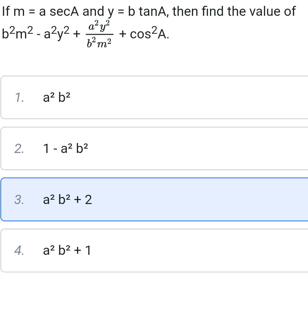 If $m = a ext{sec}A$ and $y = b ext{tan}A$,