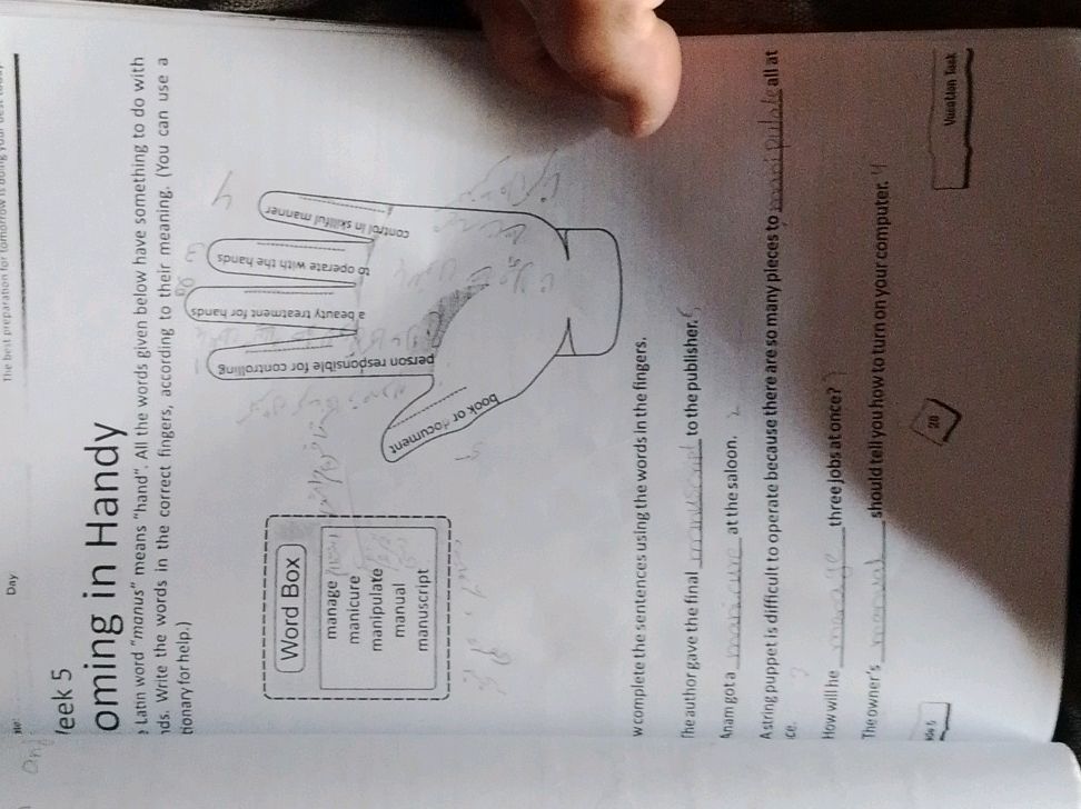 Write the words in the correct fingers, | StudyX