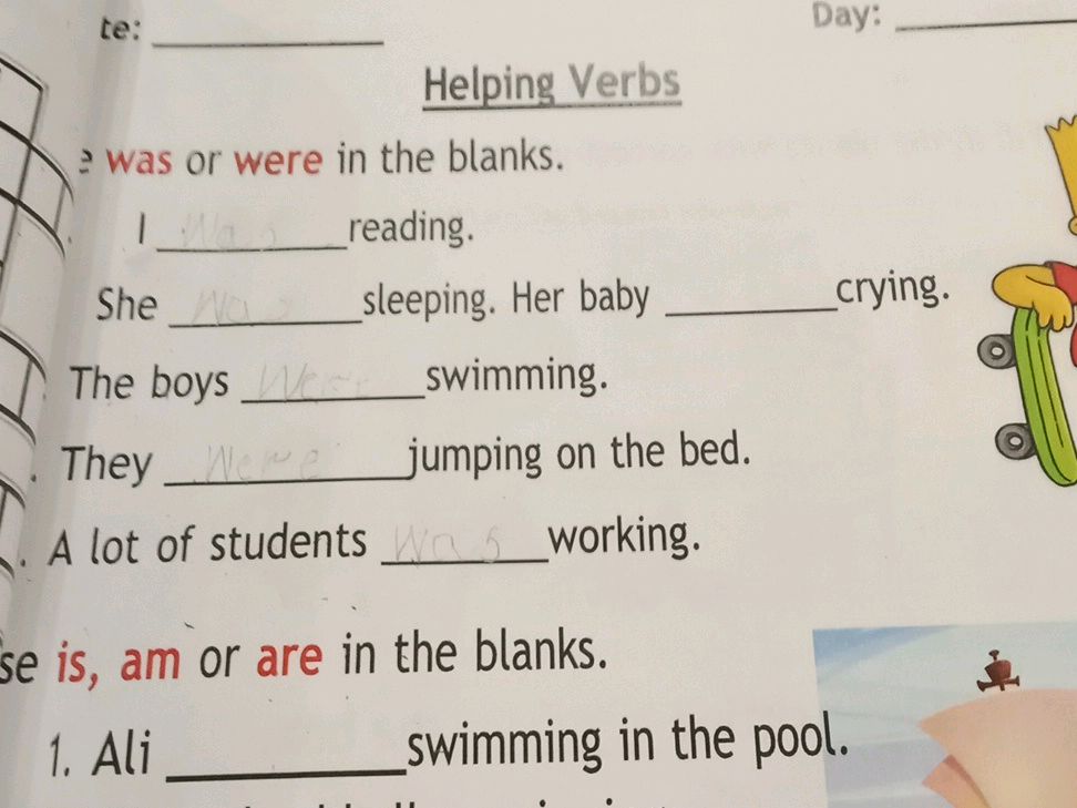 Helping Verbs Fill in the blanks with *was* | StudyX