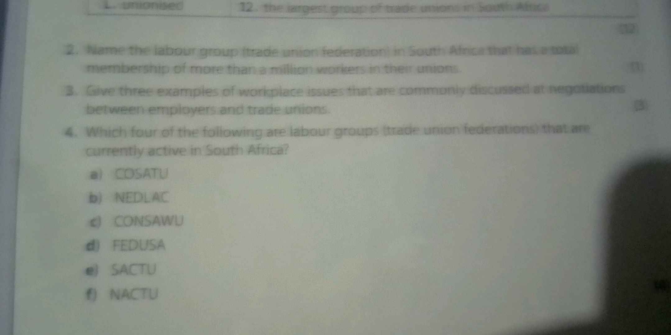 2. Name the labour group (trade union | StudyX