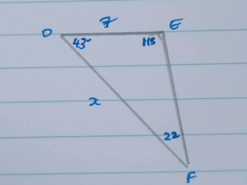 The image shows a triangle with angles and