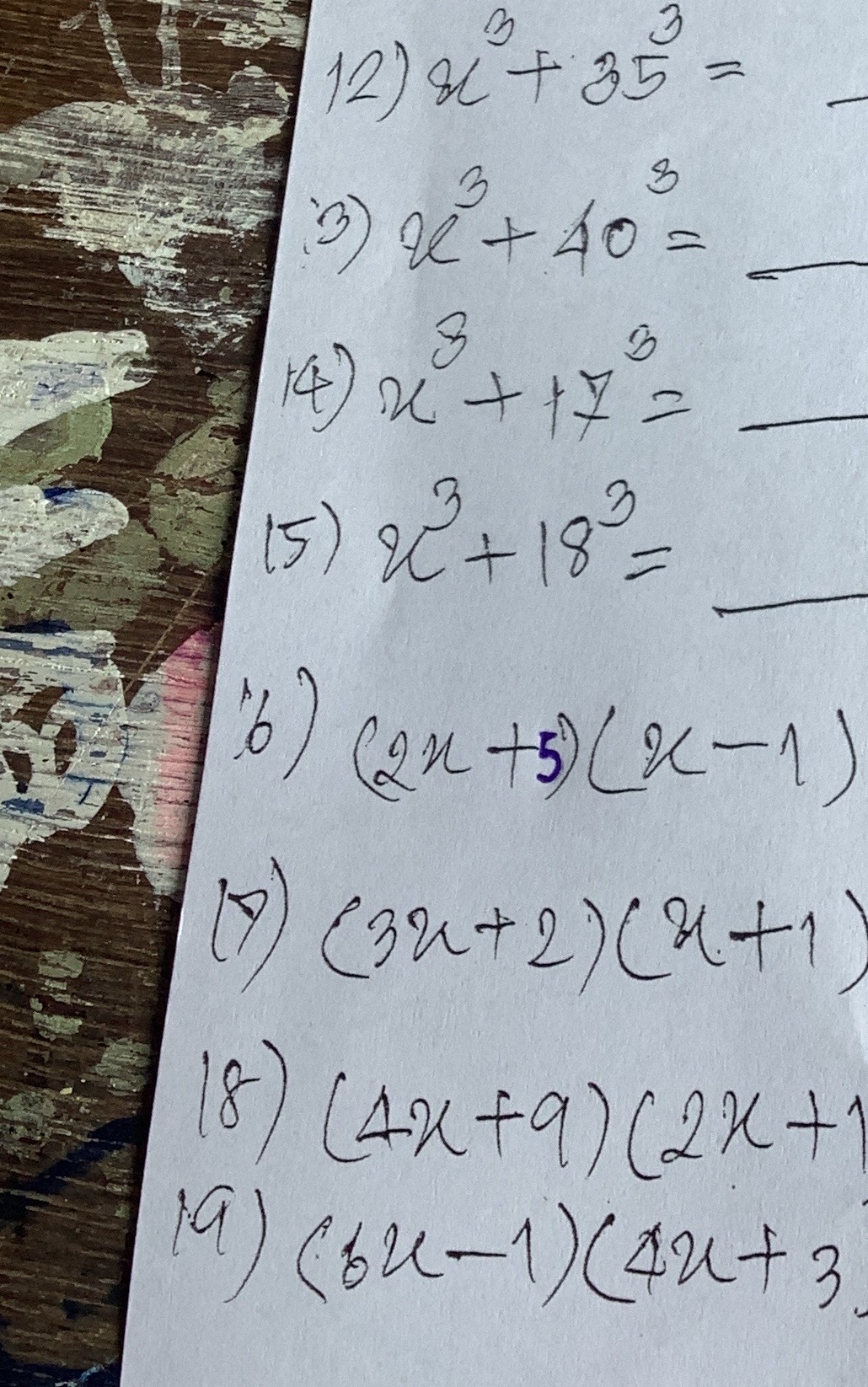 12) $x^3 + 35^3 = $ 13) $x^3 + 40^3 = $ | StudyX