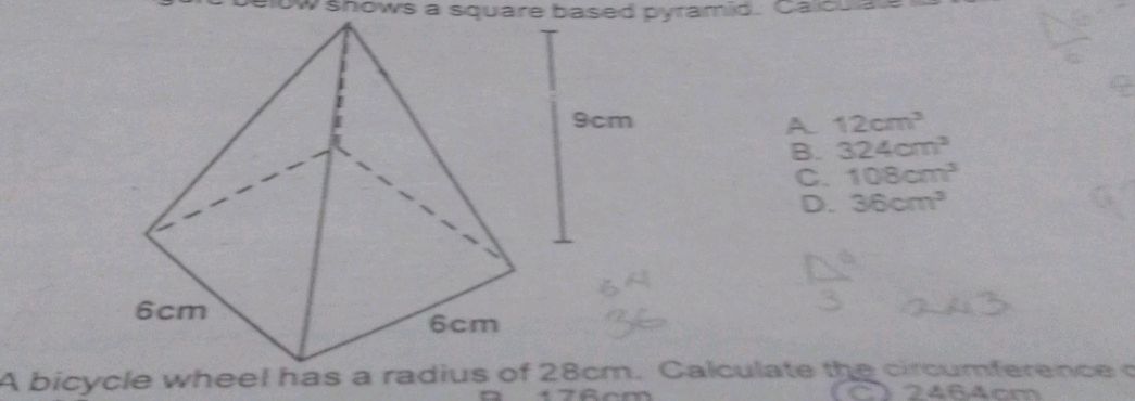 figure below shows a square based pyramid. | StudyX