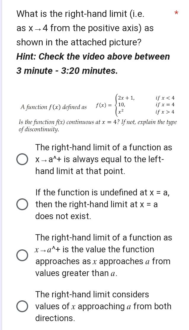 What is the right-hand limit (i.e. as $x | StudyX