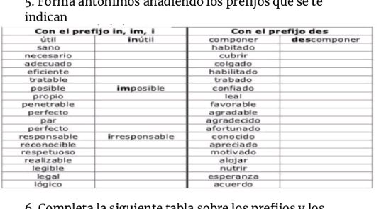 5. Forma antónimos añadiendo los prefijos | StudyX