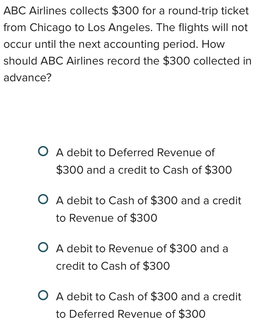 ABC Airlines collects $300 for a round-trip | StudyX